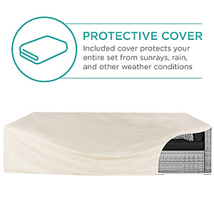 Best Choice Products 7-Piece Modular Outdoor Sectional Wicker Patio Conversation Set w/ 2 Pillows, Coffee Table, Cover Included - Gray/Black