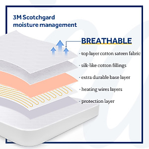 Sealy 3M Scotchgard Heated Mattress Pad | Quilted Cotton Electric Bed Warmer with 10 Heat Setting Dual Controller | 1-12 Hours Auto Shut Off | 17" Deep All Around Elastic Pocket, Queen