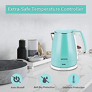 MEISON Electric Kettles Stainless Steel Interior, Double Wall Hot Water Boiler Heater, Cool Touch Electric Teapot Heater Kettle, Auto Shut-Off and Boil-Dry Protection, Cordless, 1.5L, 2 Year Warranty (1.5L)