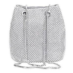 Selighting Rhinestones Crystal Clutch Evening Bags for Women Crossbody Shoulder Bucket Bags Prom Party Wedding Purses Silver