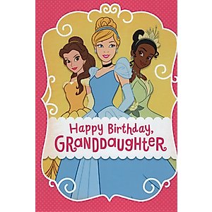 Expressions by Hallmark Princess Birthday Card for Granddaughter with Princesses Cinderella, Belle, & Tiana