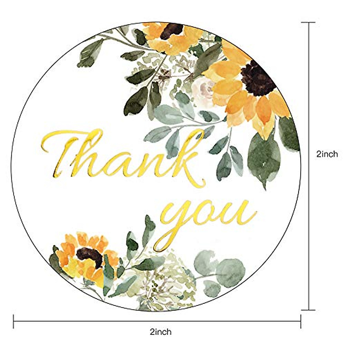 BIOBROWN Shipping Stickers Thank You Gold Foil Sunflower Painting Gift Wrap Stickers, Business Stickers 2 x 2 Inch-500 Total Labels