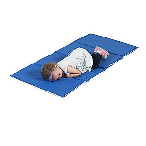 Children's Factory 1" Tough Duty Folding Blue Rest Mat, Classroom Nap Mats for Preschools & Daycares, Foam Napping Floor Mat for Kids & Toddlers (CF400-002)