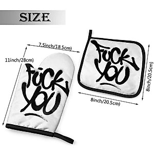 HENGE Font Graffiti Fuck You Oven Mitts and Pot Holders Sets of 2,Resistant Hot Pads,Flexible Cooking Oven Gloves for Microwave BBQ Cooking Baking Grilling