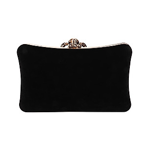 Mulian LilY Black Velvet Evening Bags For Women With Flower Closure Rhinestone Crystal Embellished Clutch Purse For Party Wedding M453