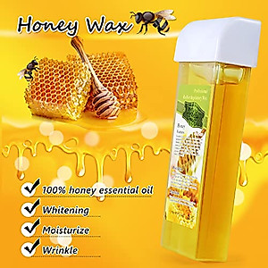 Roll on Wax, Wax Roller Kit for Hair Removal, Honey Roller Waxing Kit Include 2 Honey Soft Wax Cartridge & 100 Non-Woven Wax Strips, Portable Pink Wax Heater Machine for Women & Men, Waxing Roller Kit