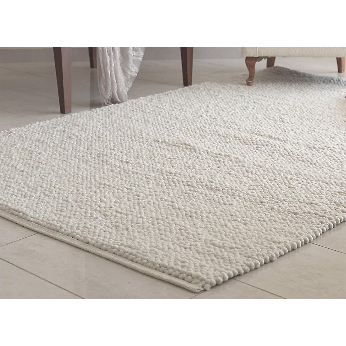 FLOKATI SHAG Stylish Berber Wool Jute Area Rug. Off White Ivory Color. 100% Natural Wool. Organic Wool Area Rug (8' x 10')