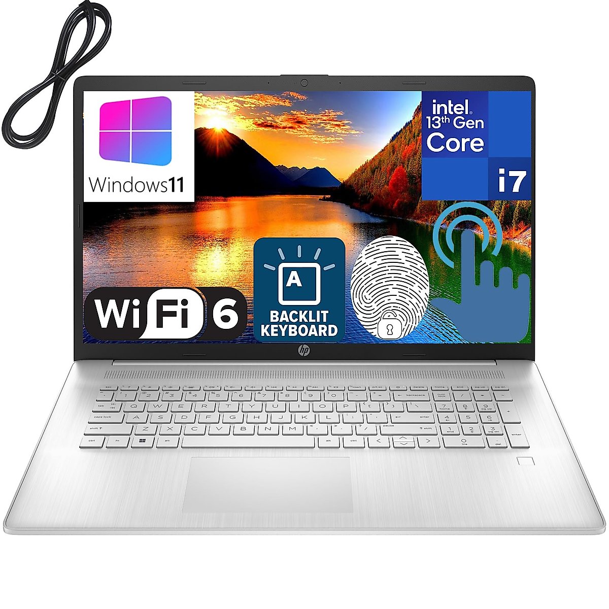 HP 17 17.3" Touchscreen HD+ Laptop Computer, 13th Gen Intel 10-Core i7-1355U up to 5.0GHz, 64GB DDR4 RAM, 4TB SSD, WiFi 6, Backlit Keyboard, Fingerprint Reader, Windows 11, BROAGE Cable