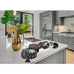 Spice Grinder Large 3 Inch, Manual Herb Grinder 4 parts Aluminum Alloy for Kitchen recreation Premium Quality (Black, 3 Inch)