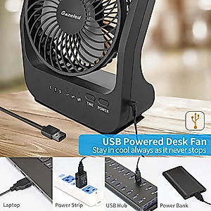 Battery Operated Fan, Camping Fan Battery Powered, Super Long Lasting, Portable D-Cell Battery Powered Desk Fan with Timer, 3 Speeds, Quiet, 180° Rotation, for Office,Bedroom,Outdoor, 5'', Blue