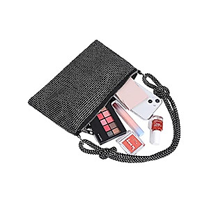 YUWITA Rhinestone Purse Women Evening Glitter Sparkly Mini Bag (Silver-Black)