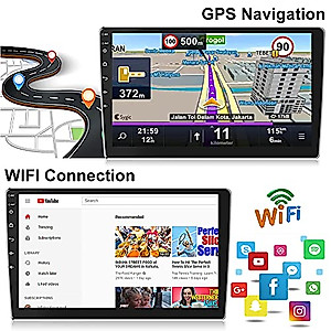 2G+32G Double Din 10.1 Inch Android Car Stereo Touchscreen Car Audio Receivers with Bluetooth Car Radio Support WiFi Connect Mirror Link GPS Navigation FM Audio Receivers with Backup Camera Input