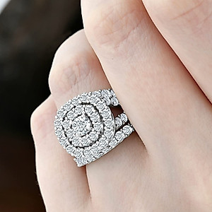 4 1/3 ct Diamond Cushion Double Halo Engagement Ring Wedding Set 10k White Gold - Size 5