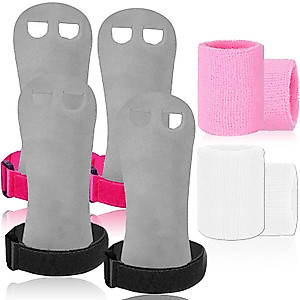 Amrta Gymnastics Grips Wristbands Sets for Girls Youth Kids 2 Pair Palm Protection Equipment with Wrist Support, Gymnastic Bar Grip Gloves Set Weightlifting Sports Workout (M, Pink-Black)