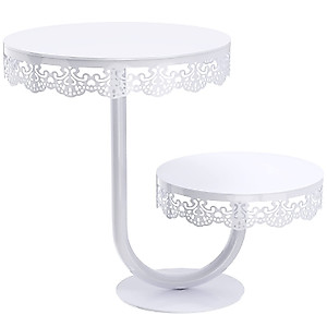 2-Tier Cake Stand, Round Cupcake Dessert Table Stands, Metal Cake Pastry Candy Display Stand Plate/Holder for Wedding Birthday Party, 8/10 Inch Cake Pop Stands Pillar Serving Tray