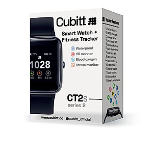 Cubitt CT2S Series 2 Smart Watch 1.3" Touch Screen, Fitness Tracker, with Heart Rate, Blood Oxygen, Stress and Sleep Monitor, IP68 Waterproof, Step Counter, Pedometer Smartwatch for Women Men Black