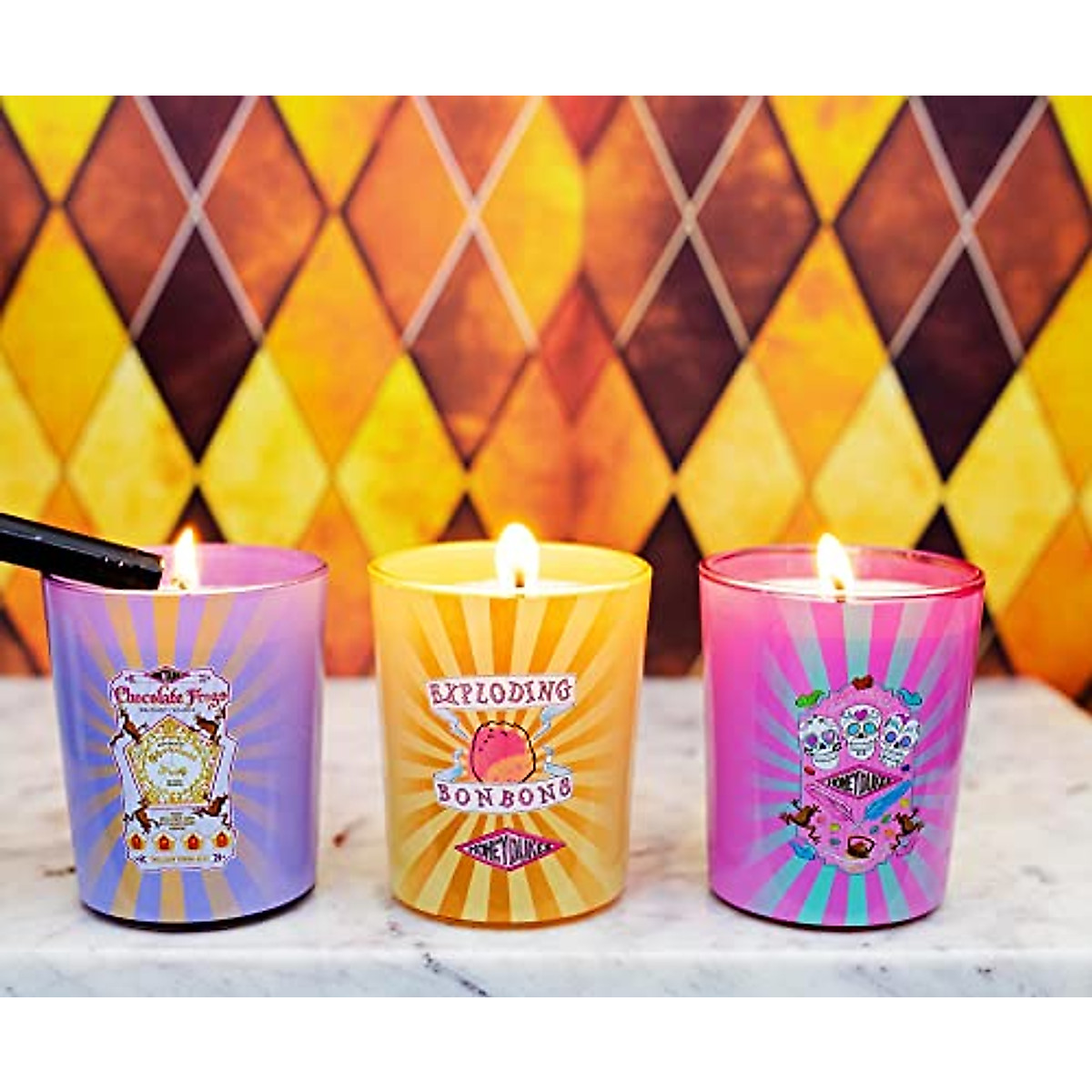 Harry Potter Honeydukes Scented Soy Wax Candle Collection, Set of 3 with Unique Fragrances | 20-Hour Burn Time | Home Decor Housewarming Essentials, Wizarding World Hogwarts Gifts and Collectibles
