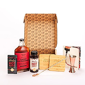 Mike's Hot Honey Cocktail Gift Set - Old Fashioned Cocktail Kit with Rose Gold Cocktail Jigger and Bar Spoon, Classic Old Fashioned Cocktail Mix, Mikes Hot Honey, 2 Coasters & Recipe Book