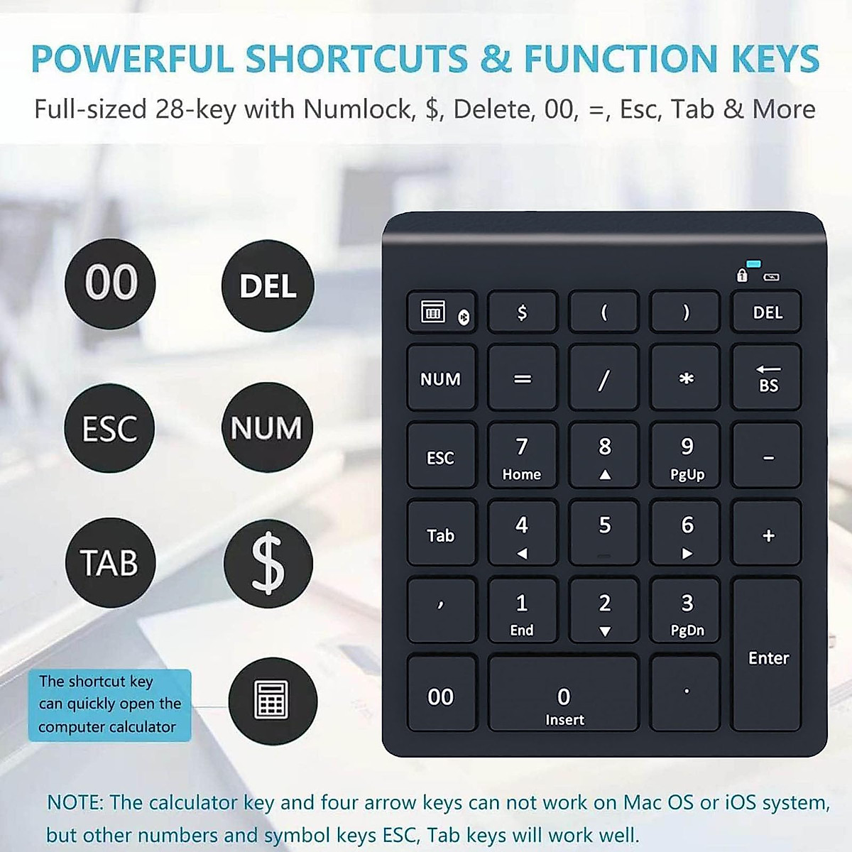 Bluetooth Number Pad for Laptop, Wireless Numeric keypad, 28 Keys Numpad Number Keypad Bluetooth 10 Keys Number Pad for Laptop, MacBook Air/Pro, iMac, Surface Pro, etc