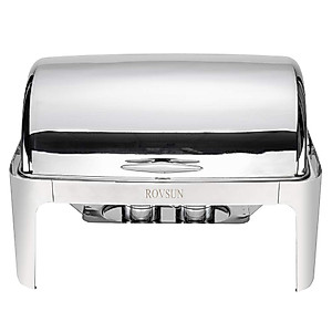 ROVSUN 2-Pack Roll Top Chafing Dish Buffet Set,9 Quart Full Size Pan Chafer, NSF Stainless Steel Rectangular Setfor Wedding,Parties,Banquet, Catering Events