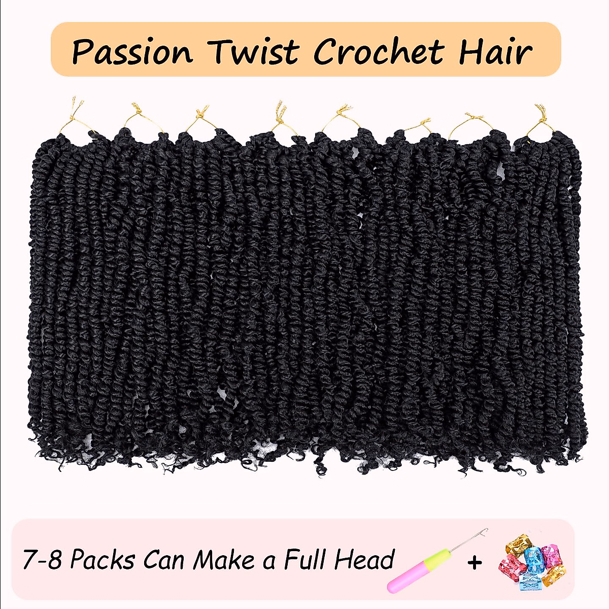 LOSMOEER 8 Packs Passion Twist Crochet Hair 8 Inch Natural Black Pre-twisted Crochet Passion Twist Hair Pre-looped Crochet Braids Hair for Women Passion Twists Braiding Hair Synthetic Hair Extensions