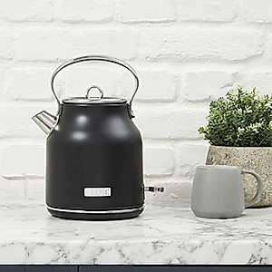 Haden 75095 Heritage 1.7 Liter Stainless Steel Body Countertop Retro Electric Kettle with Auto Shutoff & Dry Boil Protection, Black/Chrome