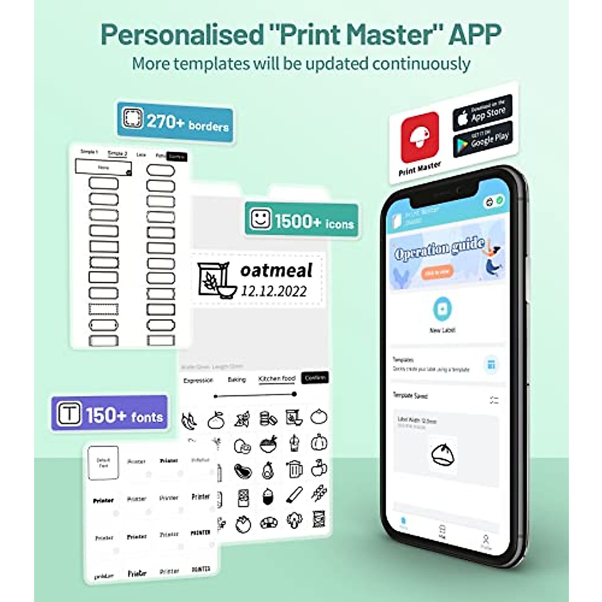 Vixic Label Maker Machine with Tape D1600D Bluetooth Label Maker, Portable Label Printer Wireless Sticker with Multiple Templates Available for Labeling, Labeler for Home Office Organization, Green