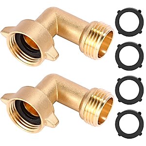 Sanpaint 2 Pack Garden Hose Elbow Connector 90 Degree Brass Hose Elbow, 3/4" Heavy Duty Hose Adapter with 4 O-rings Brass Garden Hose Elbow Solid Brass Adapter