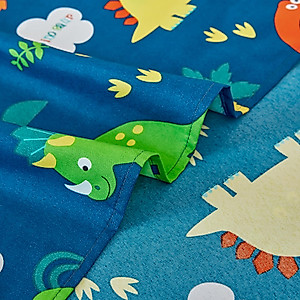 WINLIFE Dinosaur Sheet Set Twin for Boys 3 Piece - Soft Cozy Microfiber Twin Size Kids Sheets - Cartoon Dino Sheets for Twin Bed - Deep Pocket 16 Inches Teen Bed Sheets for Children, Navy
