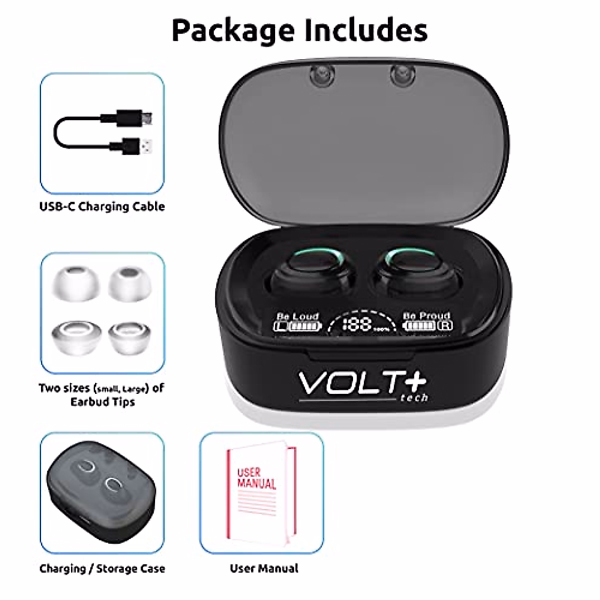 VOLT PLUS TECH Wireless V5.1 PRO Earbuds Compatible with Motorola XT1092 IPX3 Bluetooth Touch Waterproof/Sweatproof/Noise Reduction with Mic (Black)