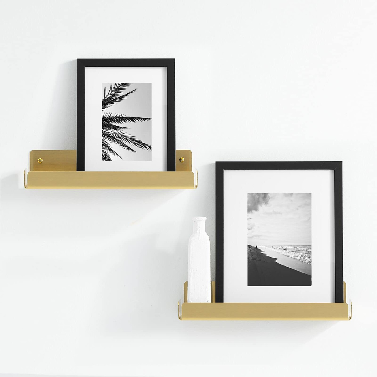 mDesign Metal Household Mounted Wall Basket Organizer Storage Tray, Rustic Hanging Holder Bin Shelf for Bathroom, Kitchen, Garage, Living Room, Cabinet, or Door, Mirri Collection, 2 Pack, Soft Brass