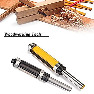 Mesee 2 Pieces Top & Bottom Bearing Flush Trim Router Bit Set, 1/4 Inch Shank Pattern Template Trimming Router Bits with Bearing Guide Woodworking Milling Cutter Tool - Cutting Height 1" & 1-1/2"