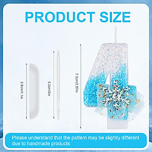 Birthday Number Candle, Shiny Ice and Snow Themed Blue and White Frozen Cake Candles Bluey Snowflake Winter Style Birthday Candles Elsa Party Birthday Celebration Decoration Supplies(Number 4)