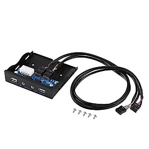 XT-XINTE 3.5" 9Pin to 2 USB 2.0 Hub Front Panel with HD Audio Mic Interface for PC Desktop 3.5Inch Floppy Disk Bay Expansion