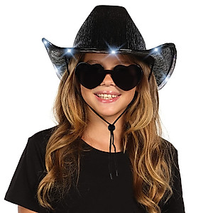 Funcredible Black Light Up Cowboy Hat and Glasses - Led Cowgirl Hat for Girls - Neon Cowboy Hat - Cowgirl Costume Accessories for Women
