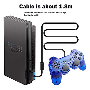 JINHOABF 2 Pack PS2 Wired Controller,Double Shock Gamepad Compatible with Playstation 2 Console (Clear Red and Clear Blue)