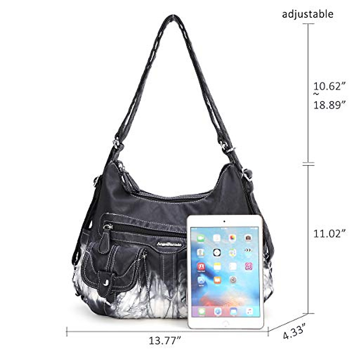 Angel Barcelo Women Multifunctional Soft Leather Handbag Purses Shoulder Hobo Backpack Crossbody Zipper Bag with Pocket Black