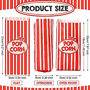 500 Pcs Paper Popcorn Holders, 1 oz Red and White Striped Popcorn Bags Flat Bottom Popcorn Supplies for Carnival Baseball Party Movie Theater Concession Stands Snack Bar, 3.54 x 2.36 x 8.27 Inches