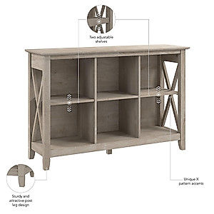 Bush Furniture Key West 6 Cube Bookcase in Washed Gray, Small Organizer for Home Office, Living Room, and Entryway