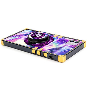 BITOBE Luxury Square Phone Case iPhone 11 with Stand 6.1 Inch 2019 Retro Elegant Soft TPU Design Cover for Women Girls with Ring Holder Kickstand (Purple Galaxy Diamond Lips)
