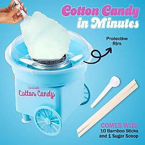 Countertop Cotton Candy Machine – Includes Scoop and 10 Serving Sticks – Works with Cotton Candy Sugar or Hard Candy by Great Northern Popcorn (Blue)