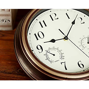 Rsobl 12 Inch Indoor Outdoor Wall Clock Waterproof with Temperature and Humidity Combo,Battery Operated Non Ticking Silent Clock Wall Decorative