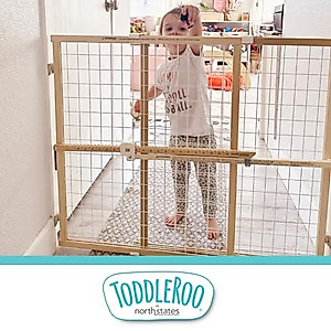 Toddleroo by North States Quick Fit Wire Mesh Wooden Baby Gate: 29.5"- 50" Wide. Pressure Mounted Baby Gate for Doorway. Tension Lever For Quick Custom Fit. (31" Tall, Sustainable Hardwood)