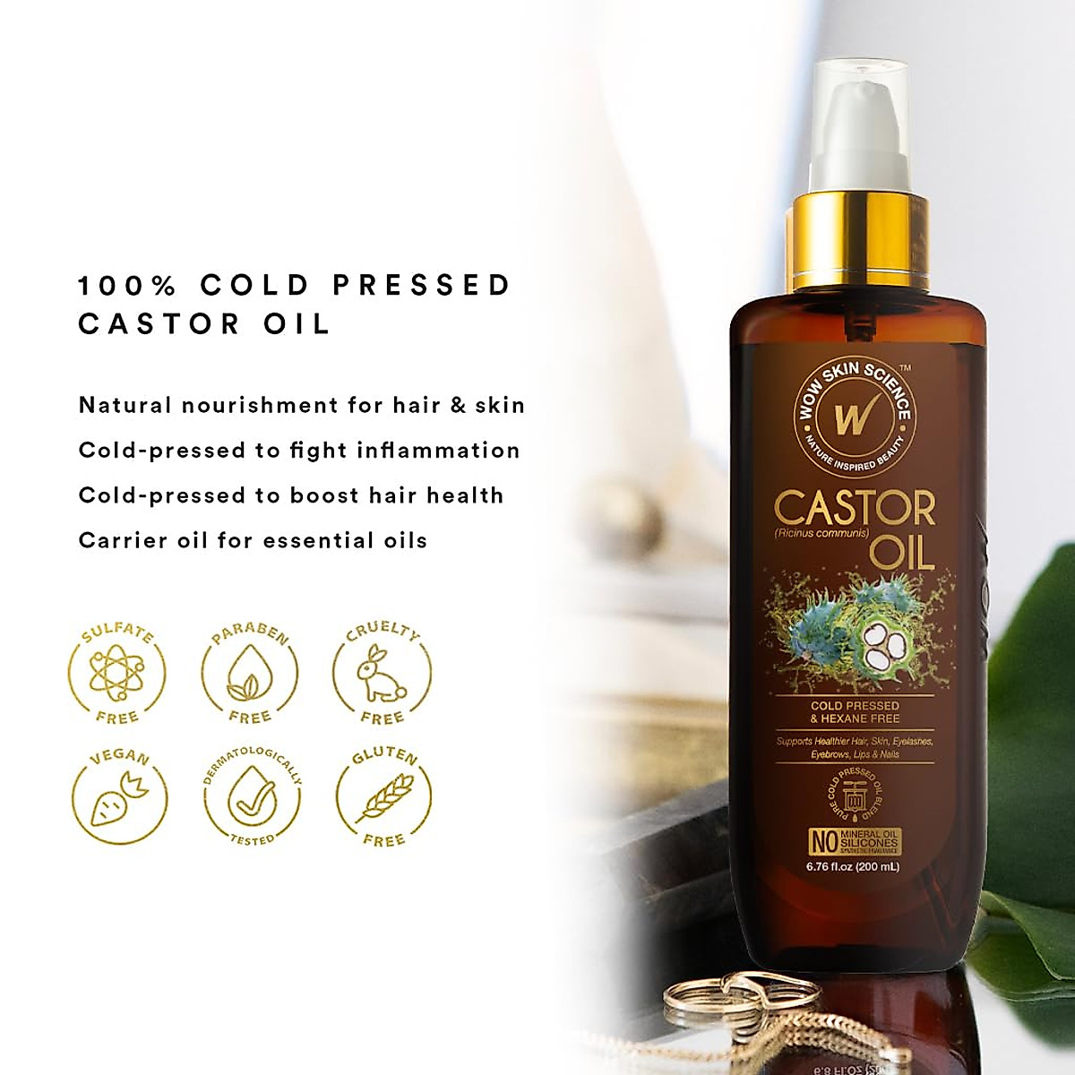 WOW Skin Science Castor Oil, Cold Pressed For Hair, Nails, Eyebrow, and Eyelash Growth For Women and Men