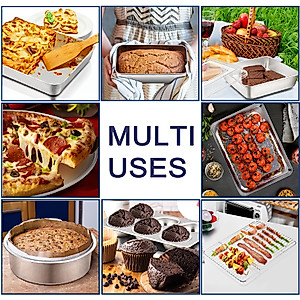 12-Piece Stainless Steel Baking Pans Set, P&P CHEF Kitchen Bakeware Set, Include Baking Sheet with Rack, Round/Square Cake Pan, Lasagna Pan, Loaf Pan, Muffin Pan, Pizza Tray & 2 Covers, Durable