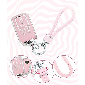 Zlirfy Key Fob Cover,Car Key Case Shell,Car Accessories Key Shells,Soft TPU Key Case Protection,Key Shell Case with Keychain for Women,Full Protection Car Key Cover (for Honda a)