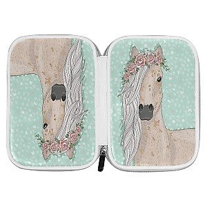 Bolaz Flower Horse Large Pencil Case, Pen Case Office College School Large Storage Capacity Bag Cosmetic Bag Pouch Box