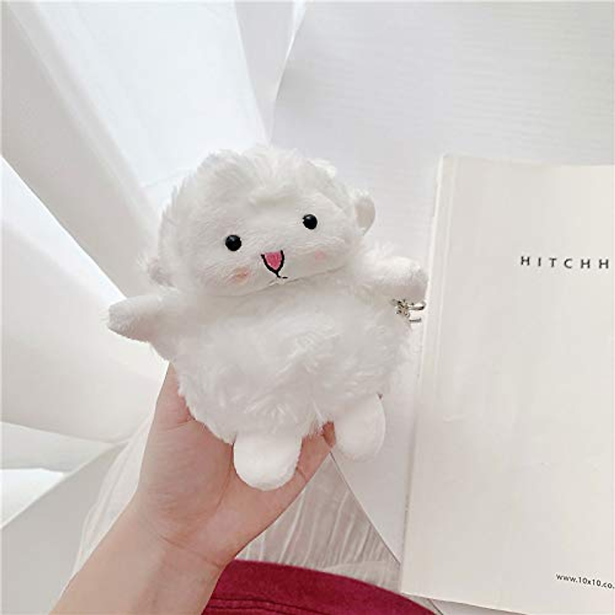Rertnocnf Compatible with Earbuds Case Airpods 1 & 2, Kids Teens Girls Cute Plush White Sheep Wireless Earphone Protector Keychain
