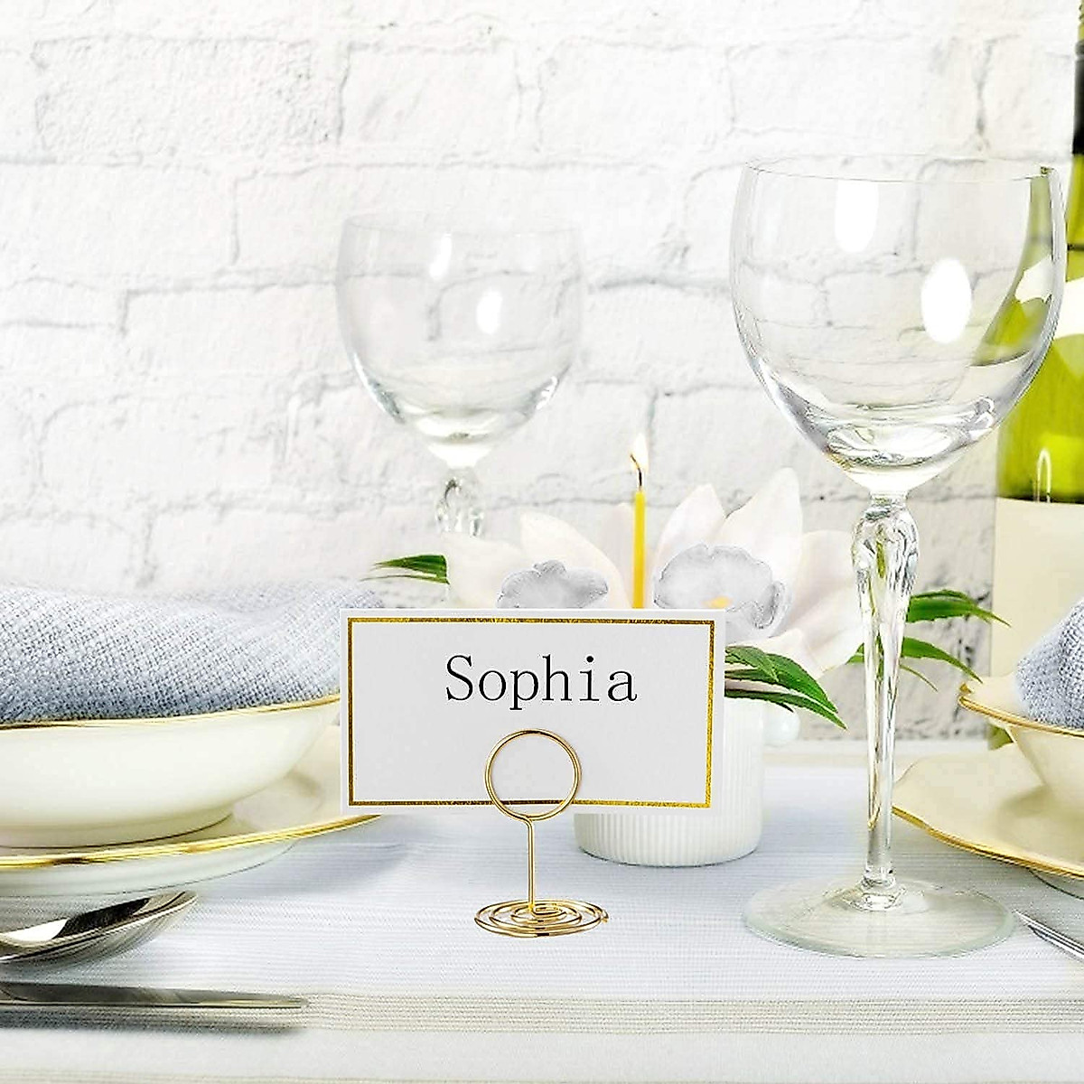 Toncoo 24 Pcs Premium Gold Table Number Holders, 24 Pcs Place Cards with Gold Foil Border, and 100 Pcs White Table Cards, for Centerpieces, Wedding, Party, Birthday