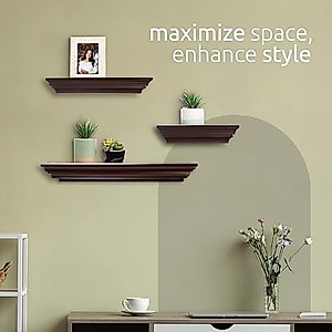 Kiera Grace Madison Classic Crown Molding Floating Wall Shelves, Robust Engineered Wood, Easy Assembly, Ideal for Home Decor, 16", Black, Set of 3